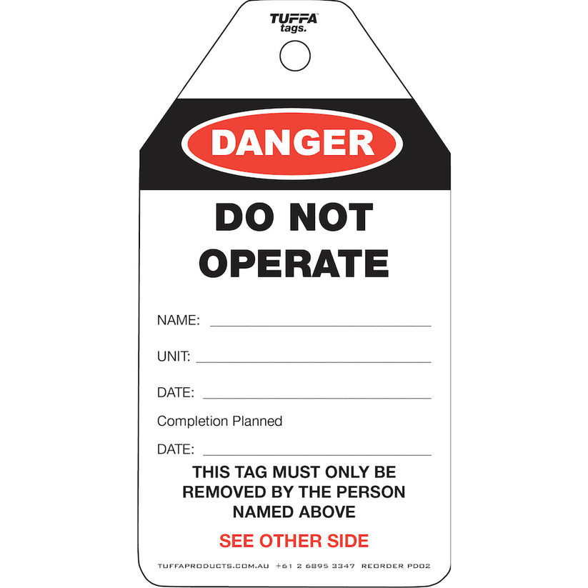 Do Not Operate Tags (packs of 100) Code PD02 – NZ Tags