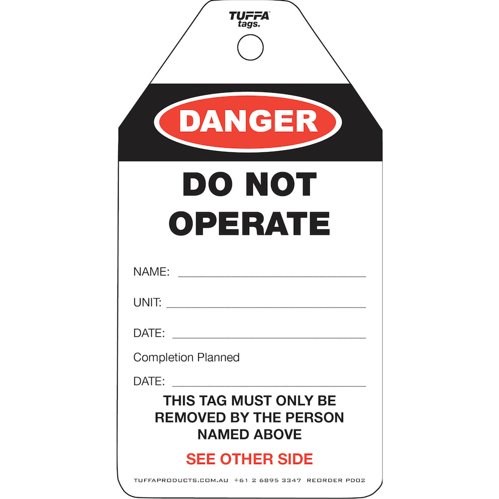 Do Not Operate Tags (packs of 100) Code PD02 – NZ Tags