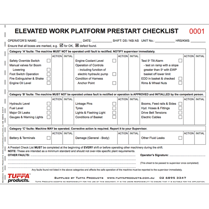 Prestart Checklist Books – NZ Tags